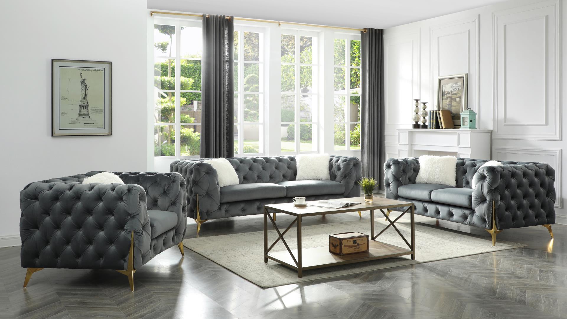 Elevate Your Space with Luxurious Moderno Grey Velvet Living Set Payless Furniture