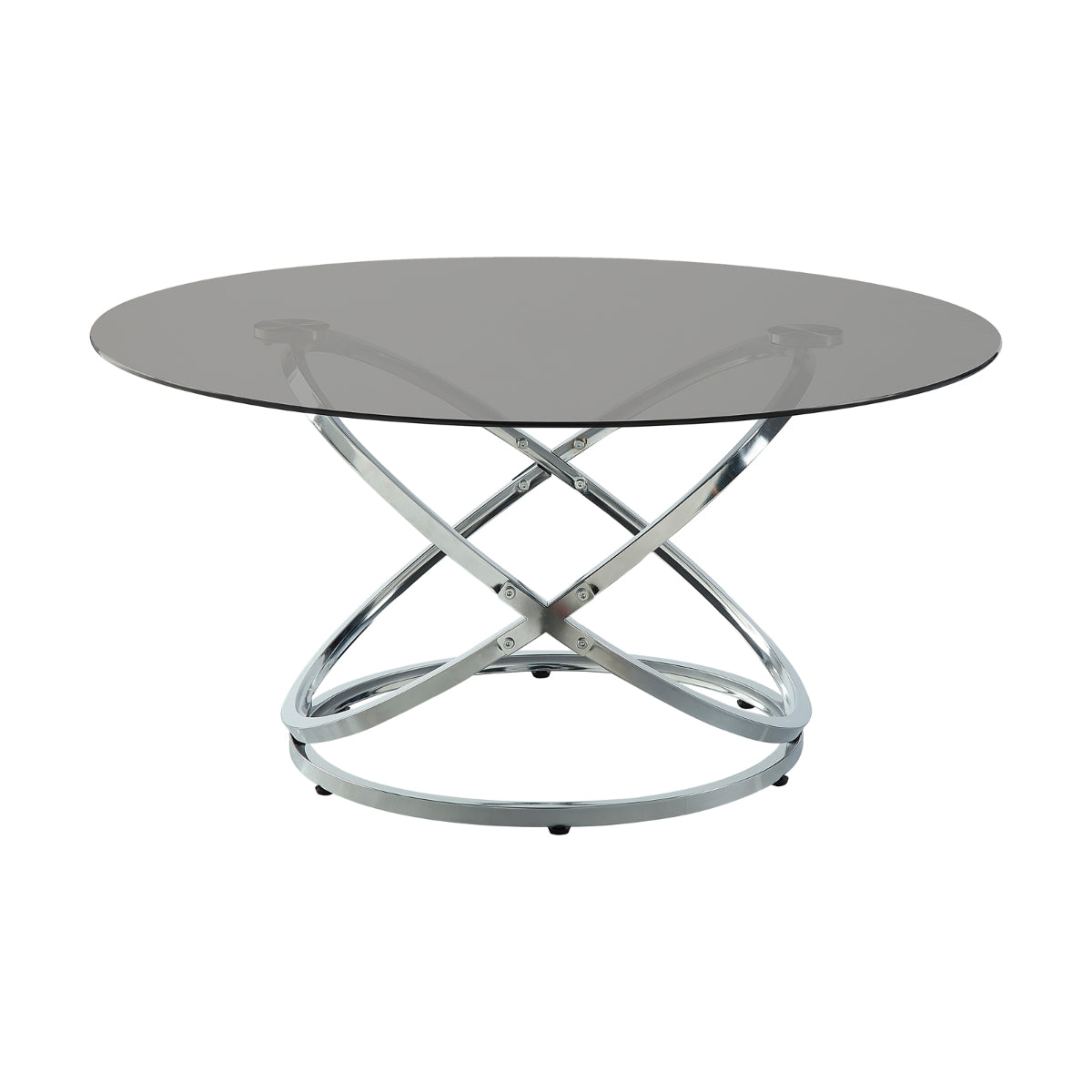 Hearney Modern Glass Top Round Coffee Table Gray and Chrome Modern Stylish Furniture GDFStudio