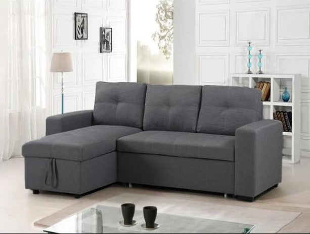 Grey Fabric Reversible Sleeper Sectional with Storage Chaise Payless Furniture