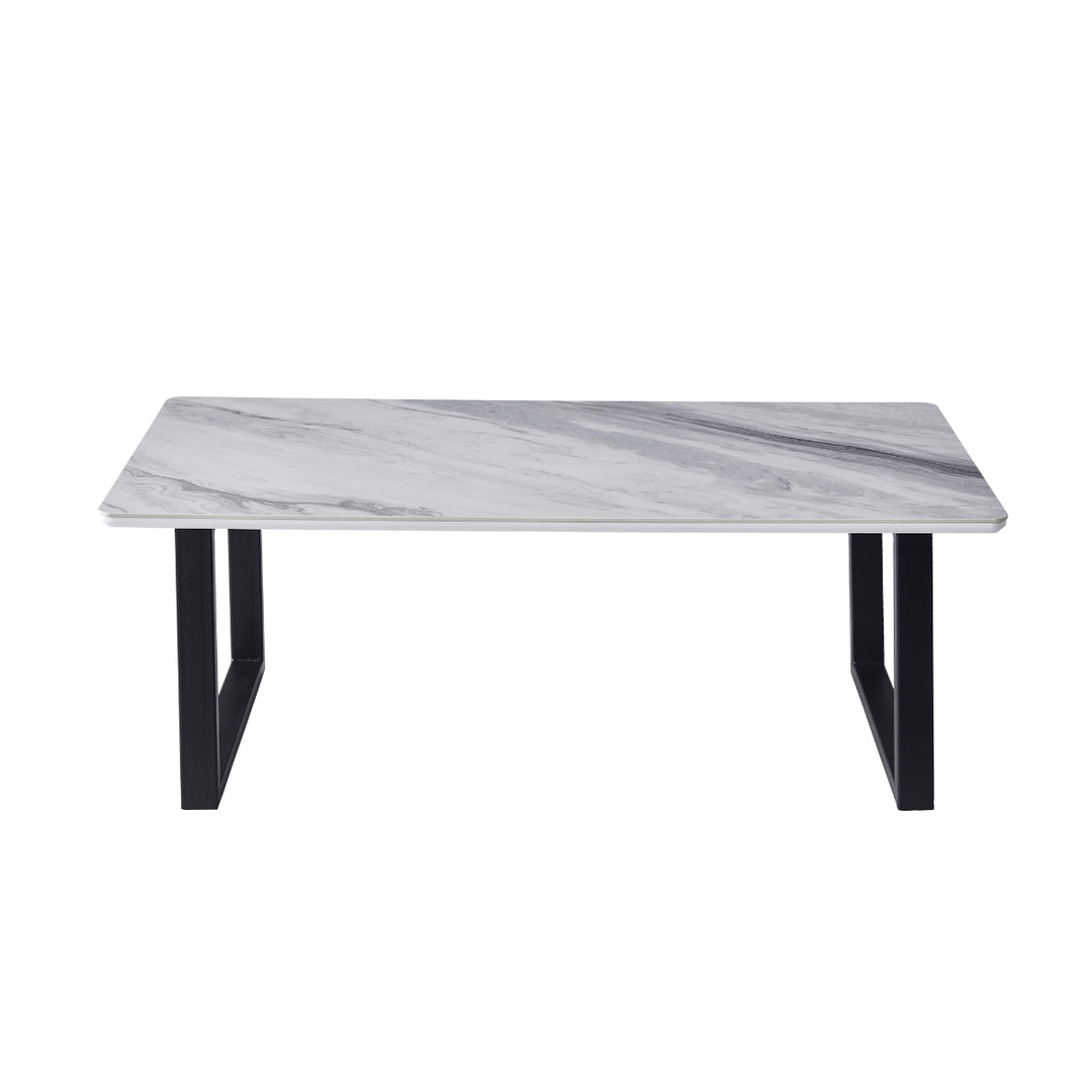 Modern White Marble Look Coffee Table with Black Metal Legs Payless Furniture
